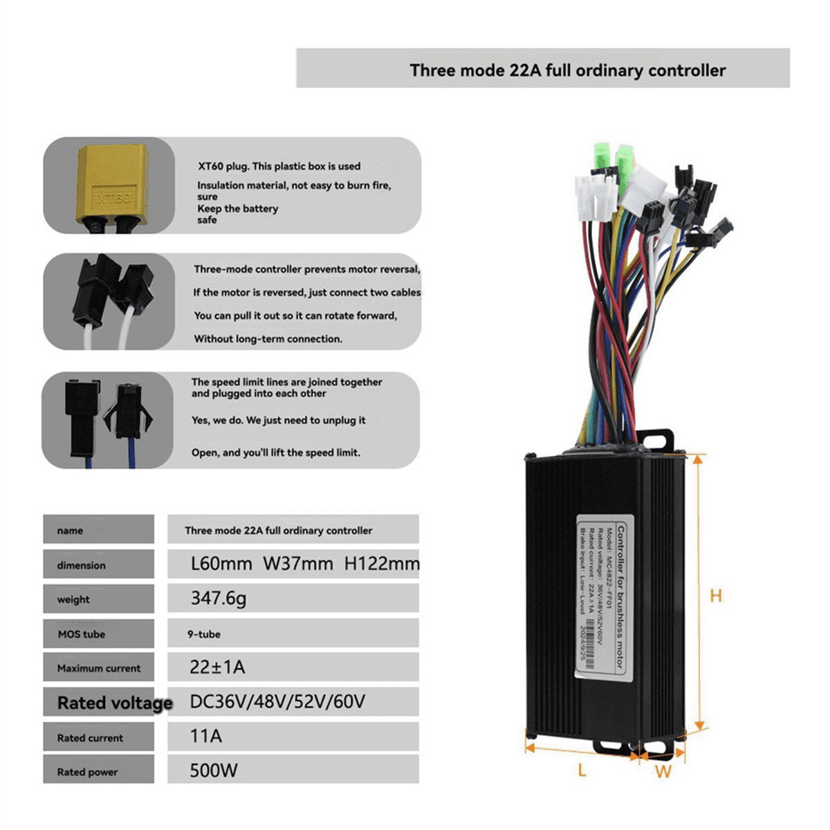 M5 Electric Bike Color LCD Display Meter 36V 48V/22A 9 Tube Sine Wave ...