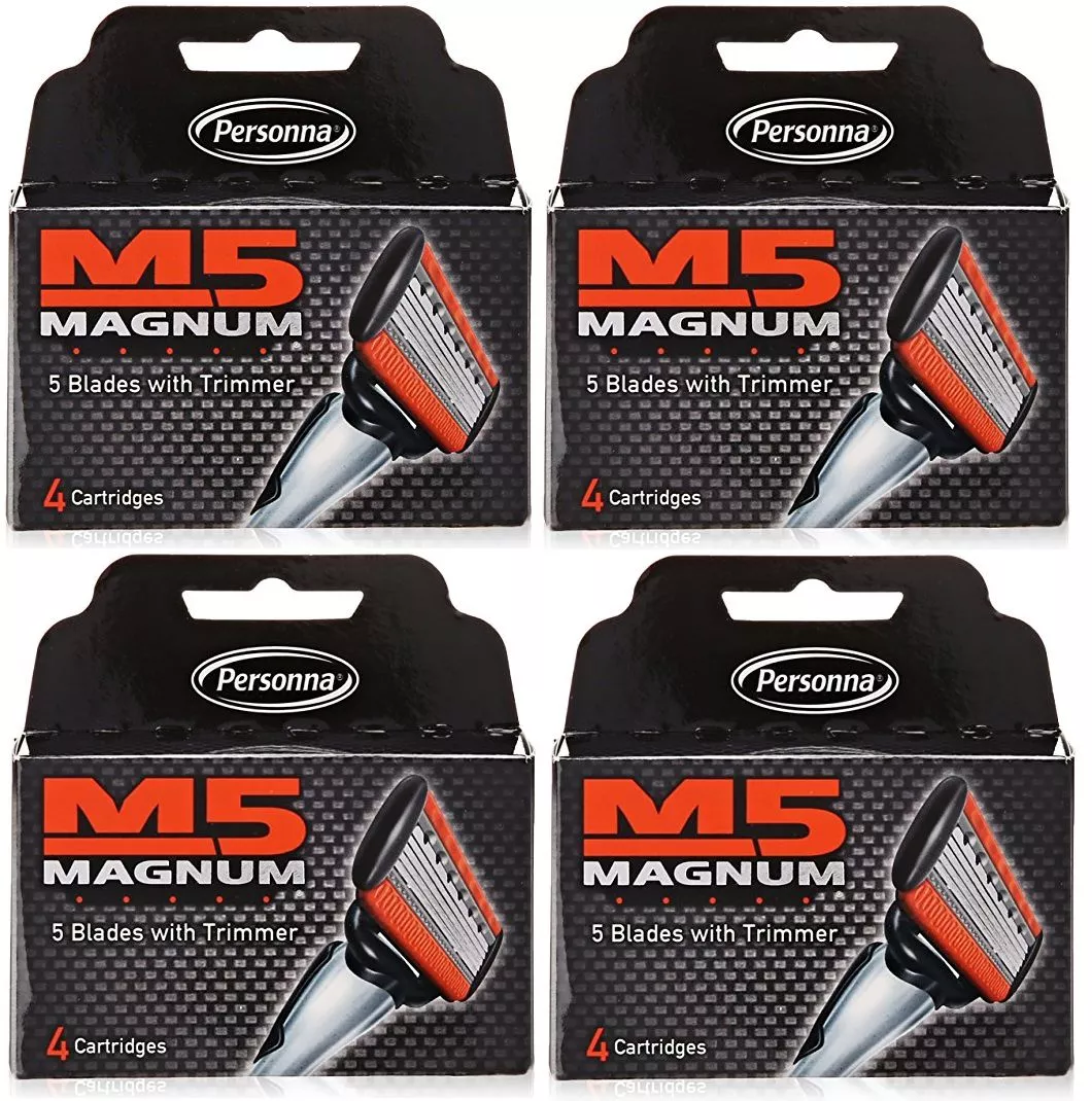 M5 Magnum Razor Refill Blades with Trimmer, 4 Cartridges (4 Pack ...