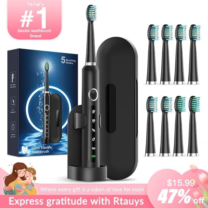 M5 Sonic Electric Toothbrush for Adults - Rechargeable Electric Toothbrushes with 8 Brush Heads ...