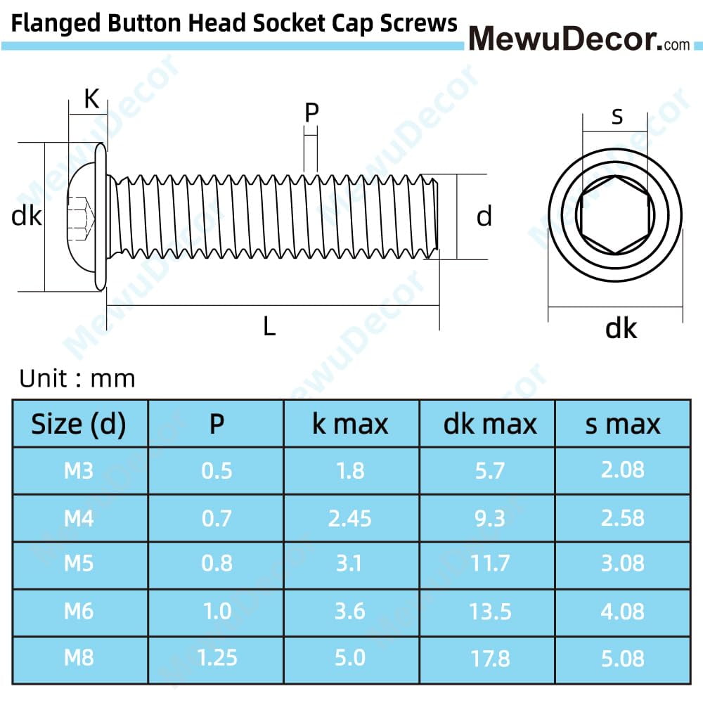 M5 X 8Mm Flanged Button Head Socket Cap Screws, Black Oxide, Full Thread, Allen Soc[1727 ...