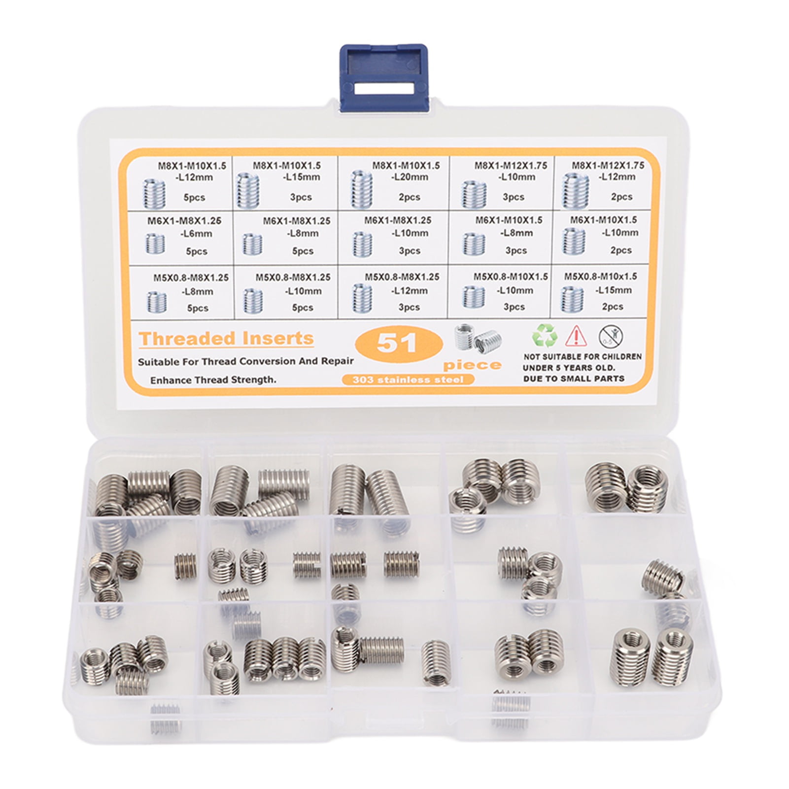 M5 to M8 Stainless Steel Inserts with Storage Box for Screw Repair 51 ...