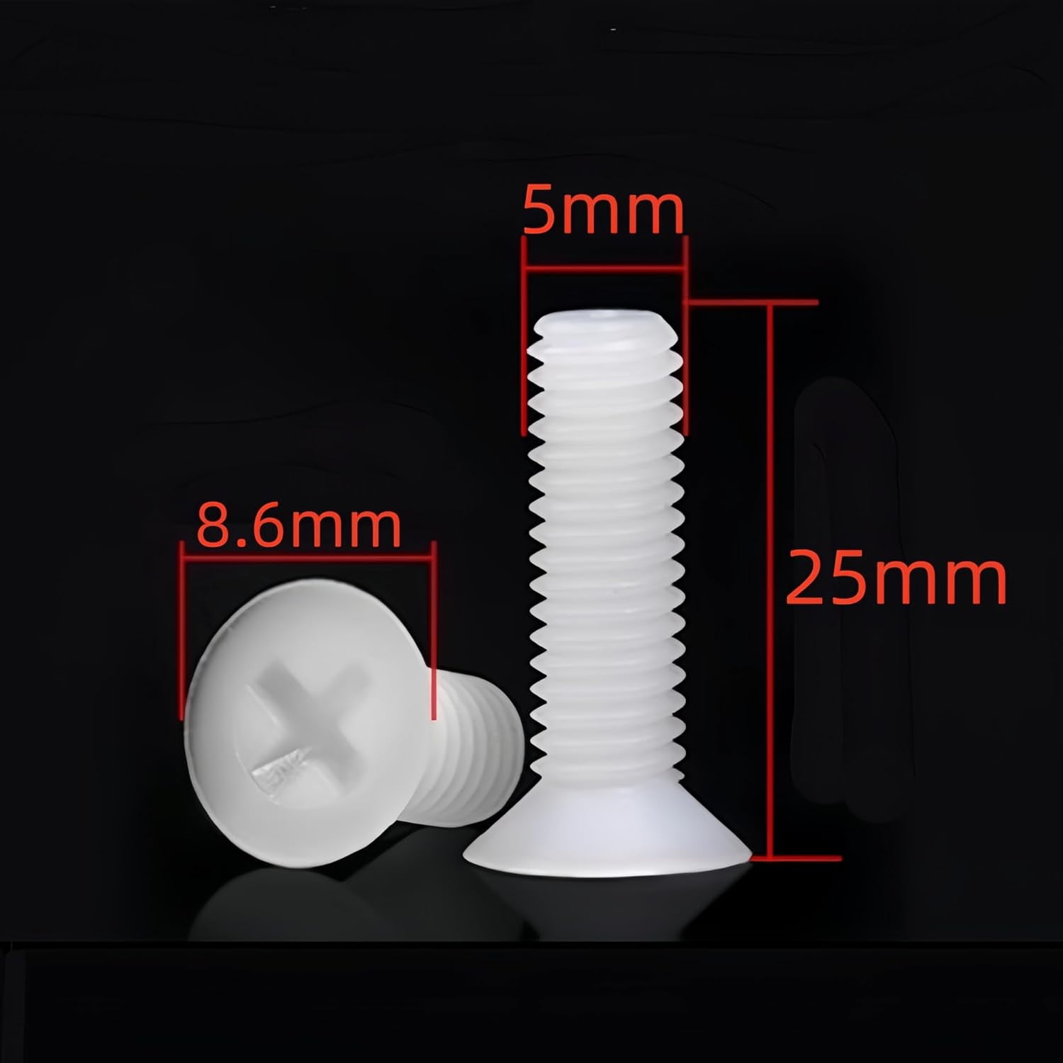 M5 x 25mm Threaded Nylon Screws Countersunk Phillips Pan Flat Head Screws Bolts, Metric, 100Pcs ...