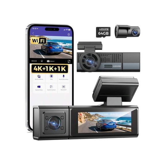 M500 3 Channel Dash Cam Front Rear And Inside, 4K+1080P+1080P Three Way ...