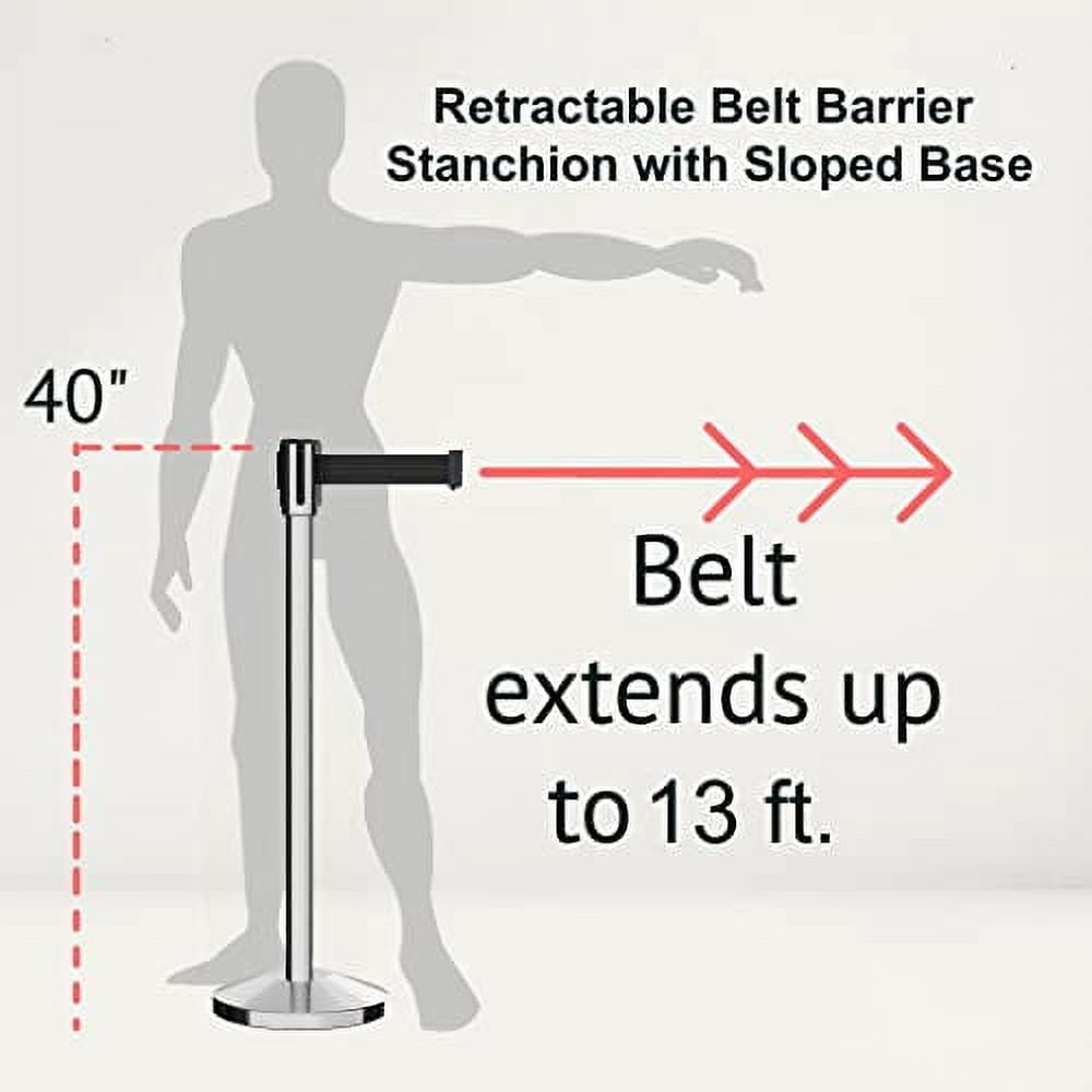 M530 Set of 2 Retractable Belt Barrier Stanchion, Sloped Base, Polished ...