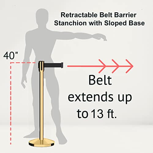M530 Set of 2 Retractable Belt Barrier Stanchion, Sloped Base, Polished ...