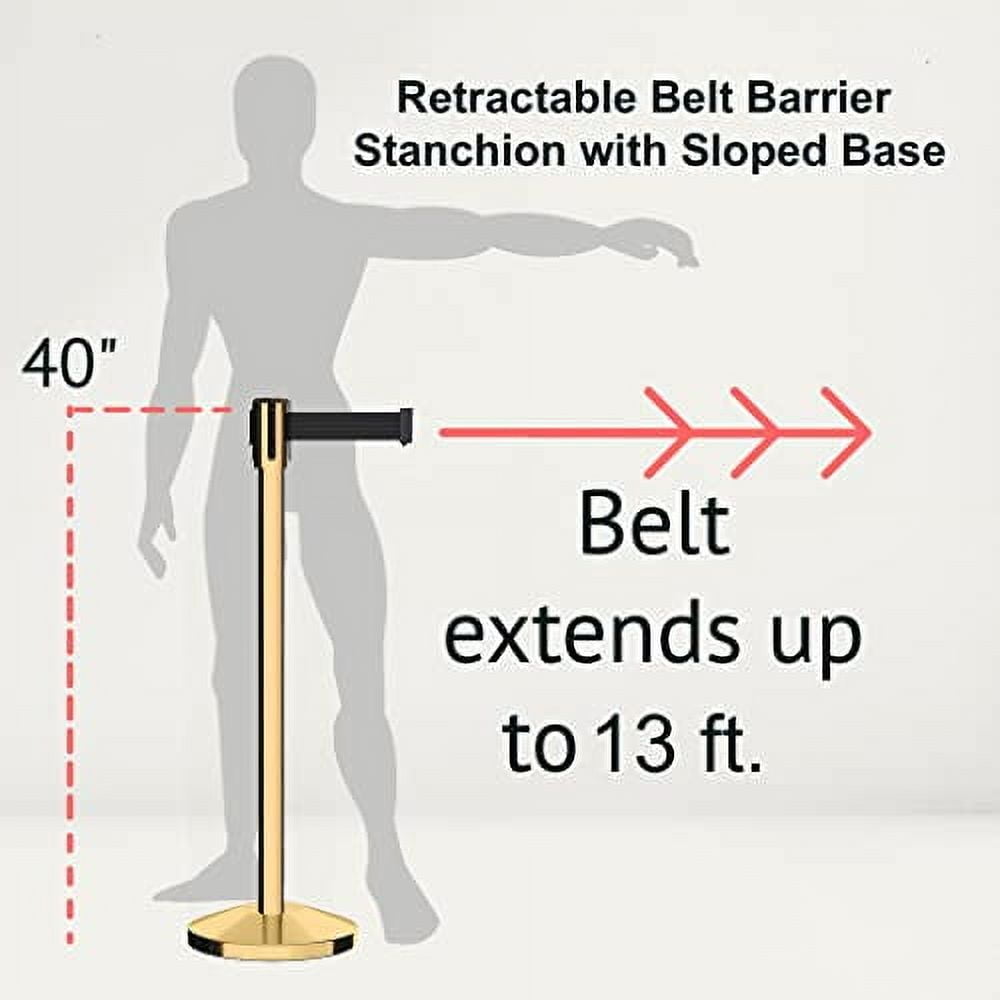 M530 Set of 2 Retractable Belt Barrier Stanchion, Sloped Base, Polished ...