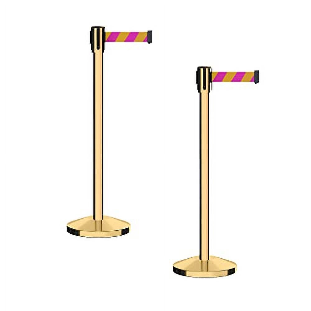 M530 Set of 2 Retractable Belt Barrier Stanchion, Sloped Base, Polished ...