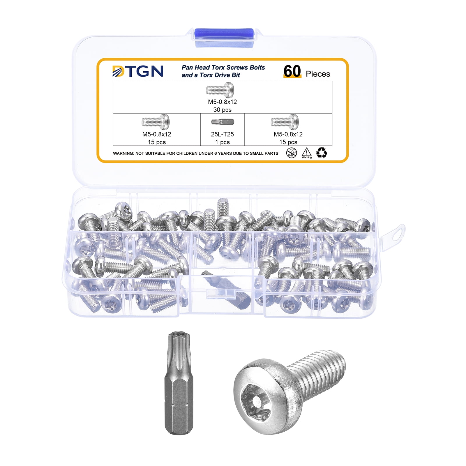 M5x12mm Pan Head Torx Security Screw - 60Pack - Stainless Steel ...