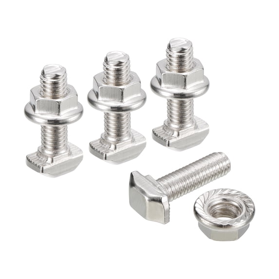 M5x16mm T Slot Drop in Bolt and M5 Hexagon Flange Nut Set 10 Sets T ...