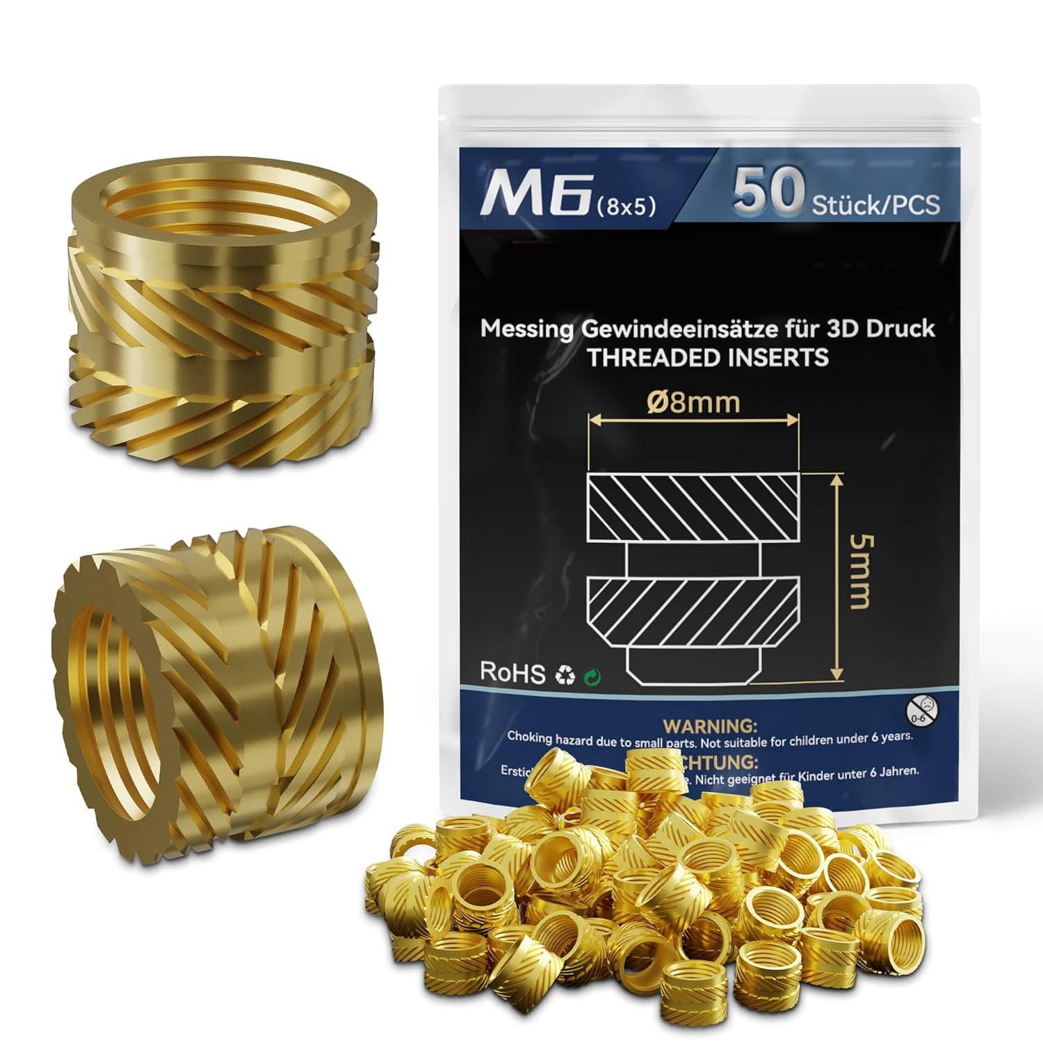 M6 Heat Set Insert, Threaded Inserts for Plastic and 3D Printing, Brass ...