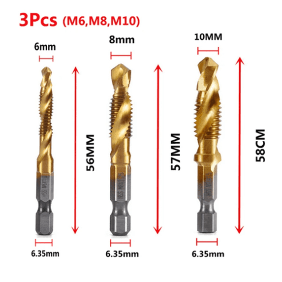M6+M8+M10 Hex Shank Titanium Plated HSS Screw Thread Metric Tap Drill ...