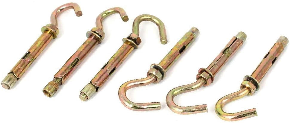 M6 Male Thread Metal Expansion Open Hook Anchor Bolts Gold Tone 6 Pcs ...