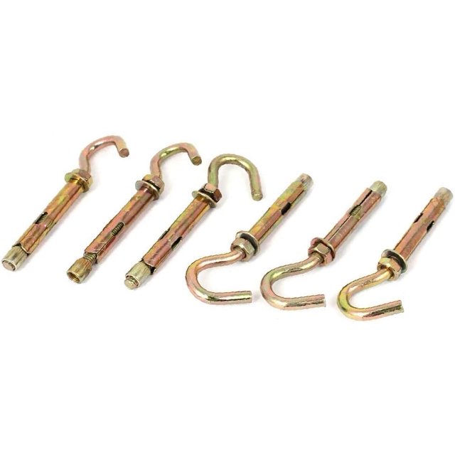 M6 Male Thread Metal Expansion Open Hook Anchor Bolts Gold Tone 6 Pcs ...