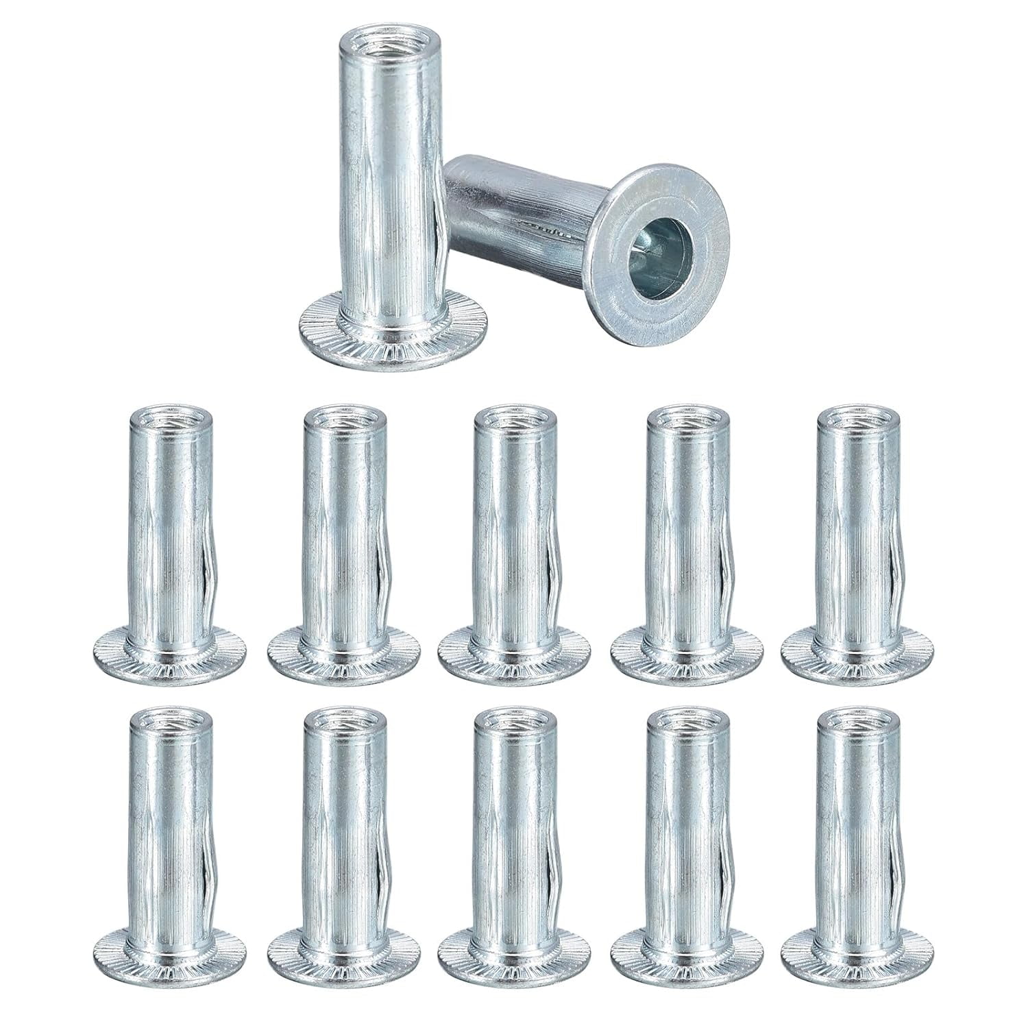 M6 Multi-Grip Rivet Nuts, 12pcs Pre-Bulbed Shank Flat Head Threaded ...
