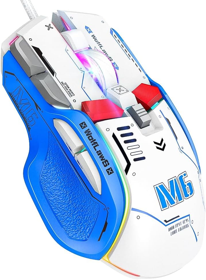 M6 RGB Gaming Mouse, 12800 DPI Wired PC Gamer Mice with 10 Programmable ...