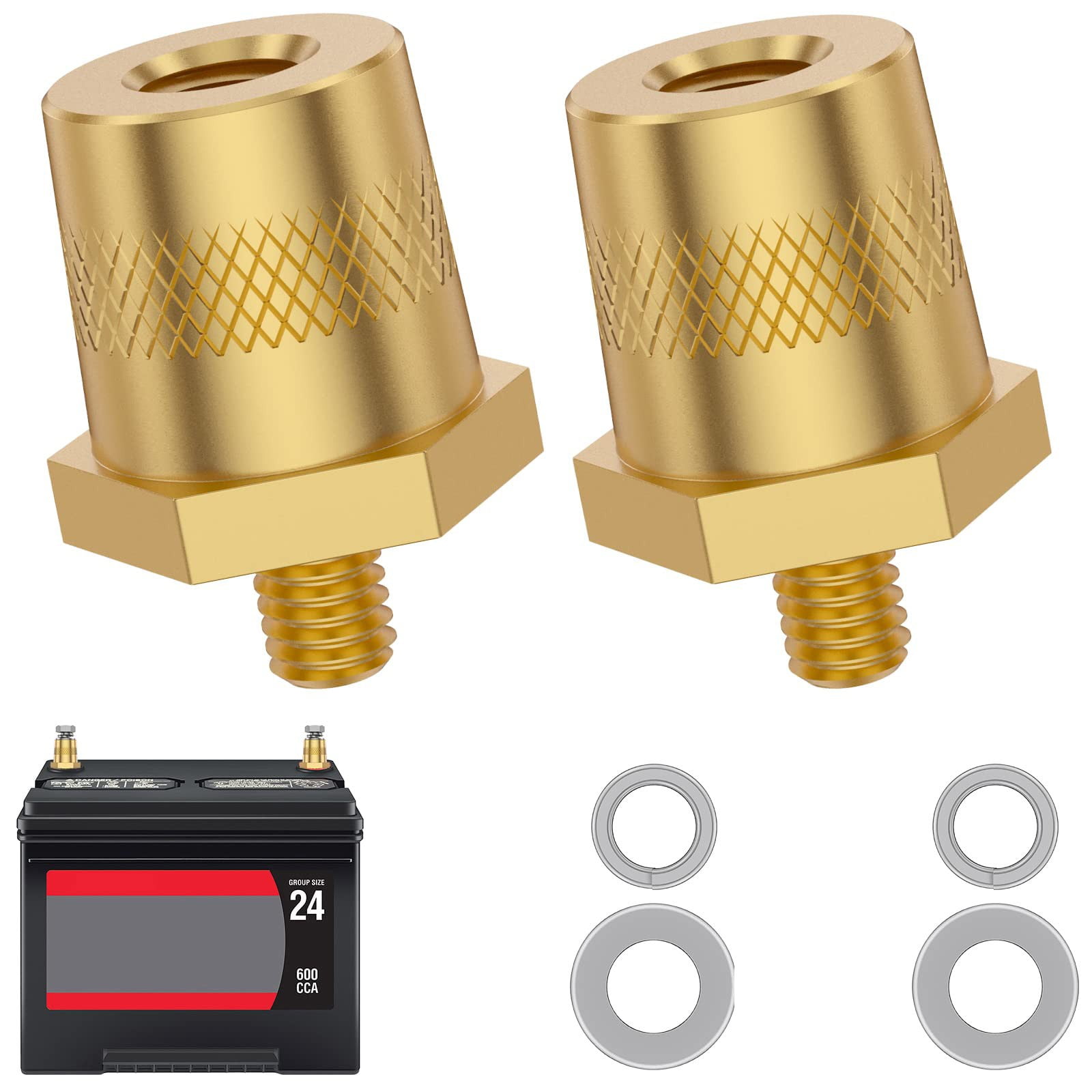 M6 Thread Brass Battery Terminal Posts, Battery Post Adapter with Top ...