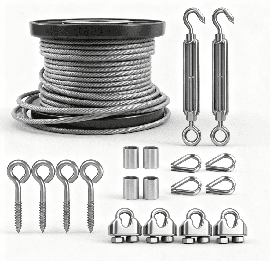 3/16 Wire Rope Kit, 200ft Vinyl Coated Stainless Steel Cable, M6 ...