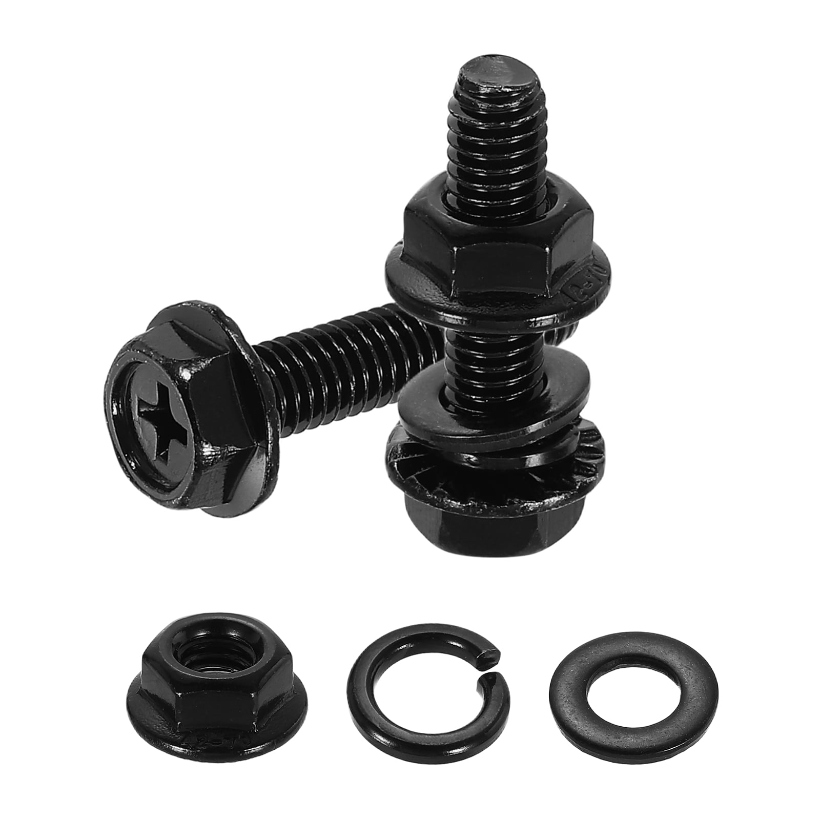 M6 x 25mm 10Pcs Phillips Flanged Hex Bolts with Nuts, Flat & Lock ...