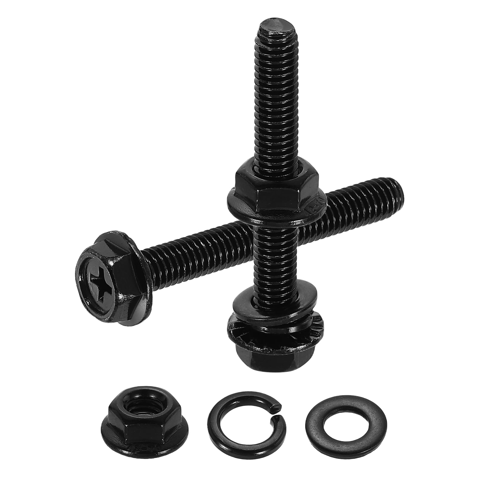 M6 x 45mm 10Pcs Phillips Flanged Hex Bolts with Nuts, Flat & Lock ...