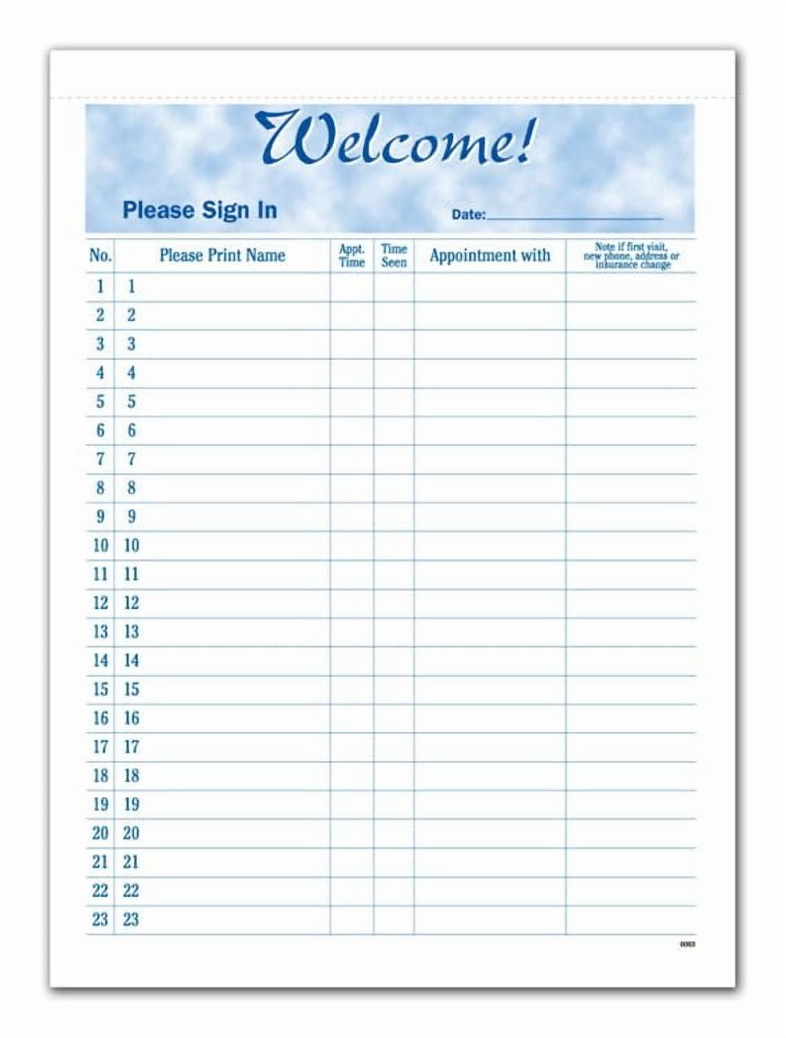 M6060 HIPAA Compliant Security Sign in Sheets 8 1/2 x 11 5/8" - Walmart.com