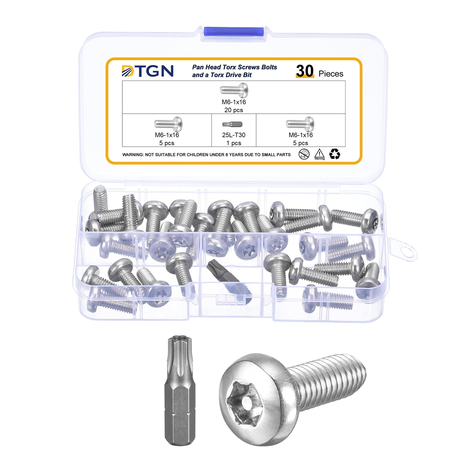 M6x16mm Pan Head Torx Security Screw - 30Pack - Stainless Steel - Silver - Walmart.com