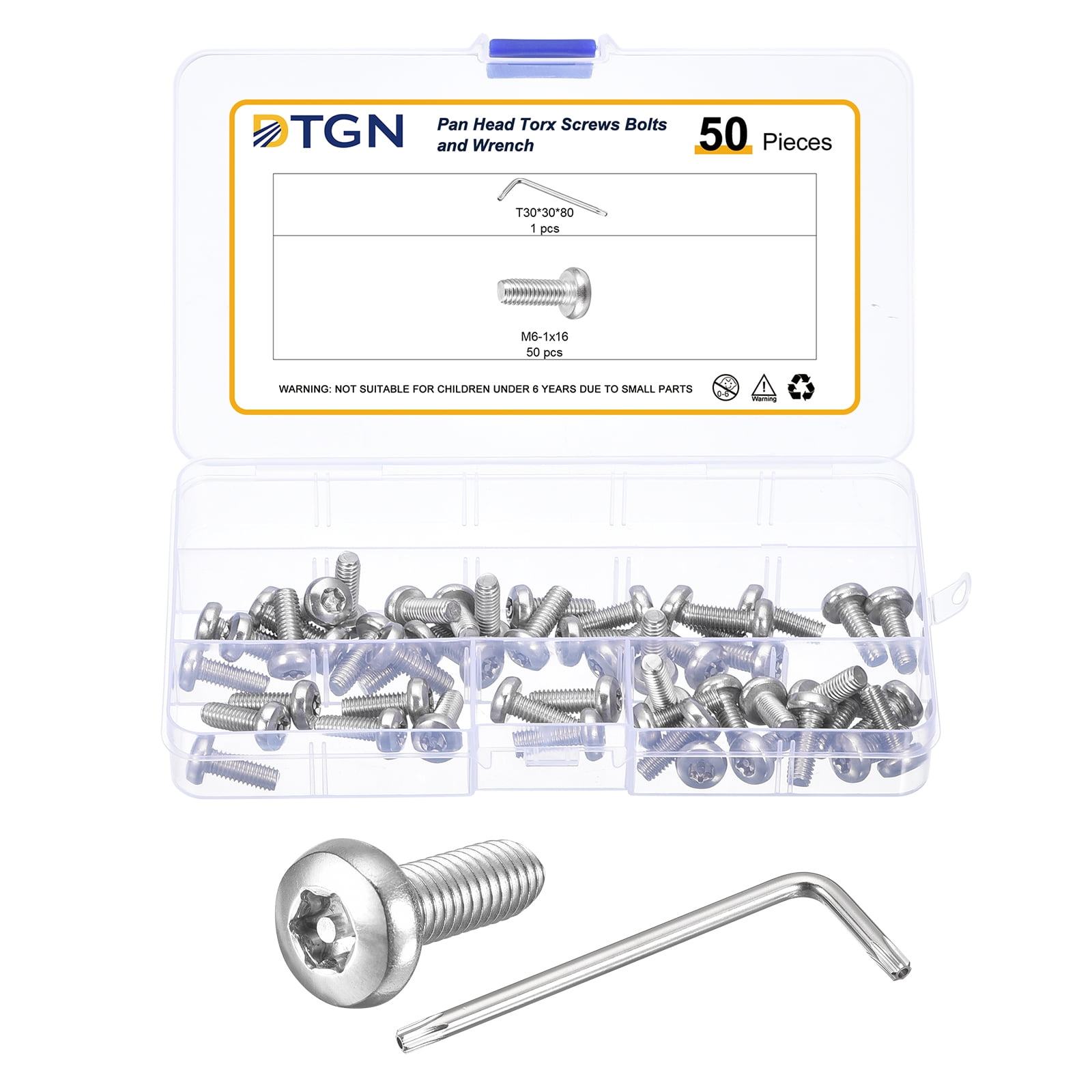 M6x16mm Pan Head Torx Security Screw - 50Pack - Stainless Steel ...