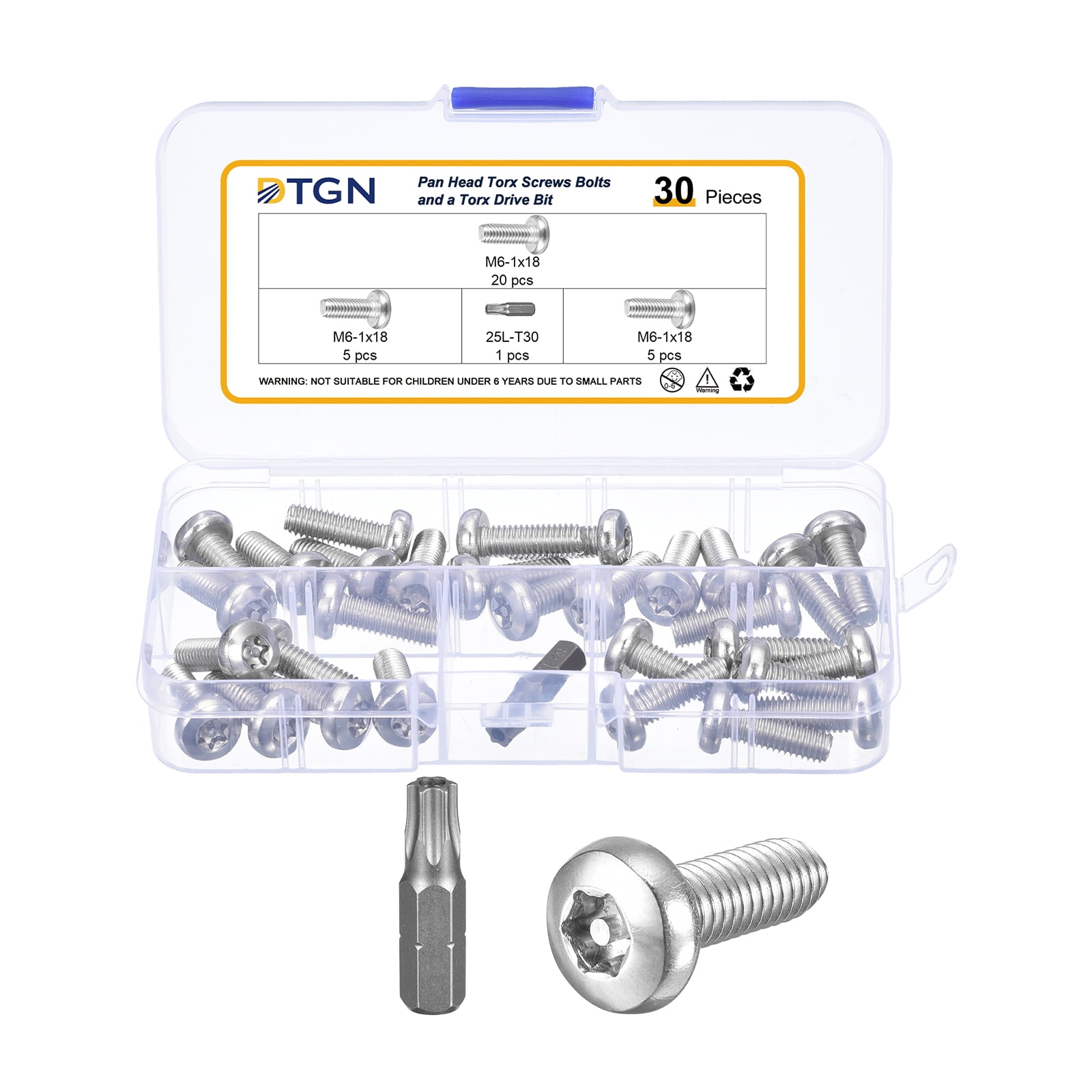 M6x18mm Pan Head Torx Security Screw - 30Pack - Stainless Steel ...