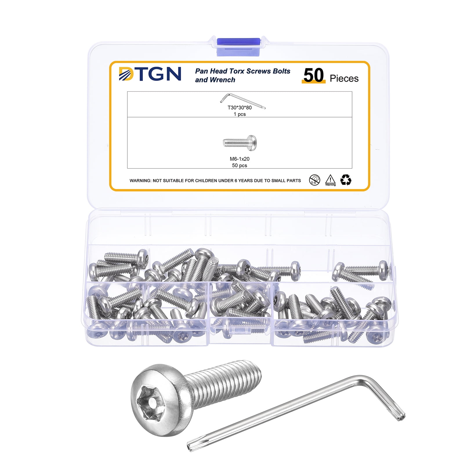 M6x20mm Pan Head Torx Security Screw - 50Pack - Stainless Steel ...