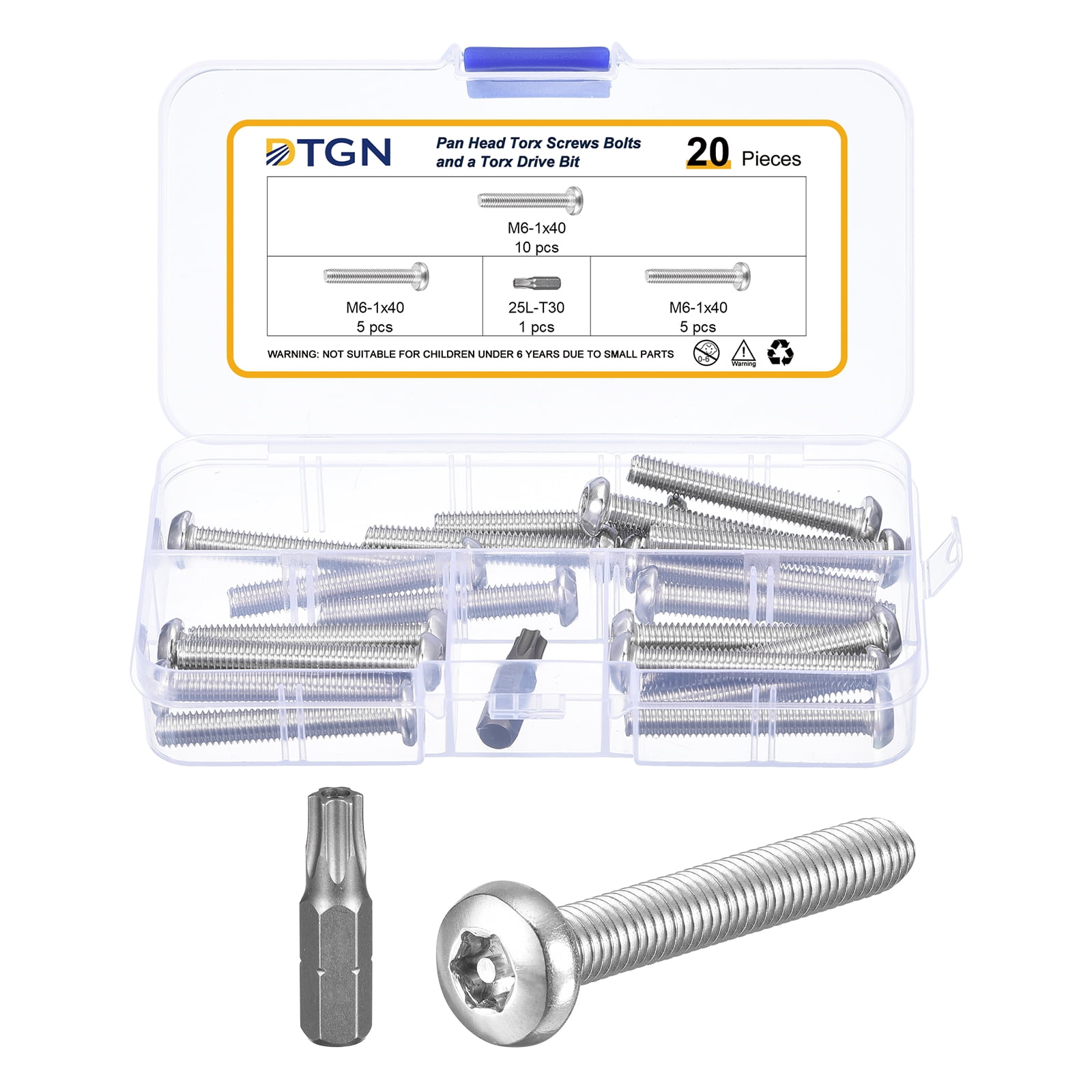 M6x40mm Pan Head Torx Security Screw - 20Pack - Stainless Steel ...