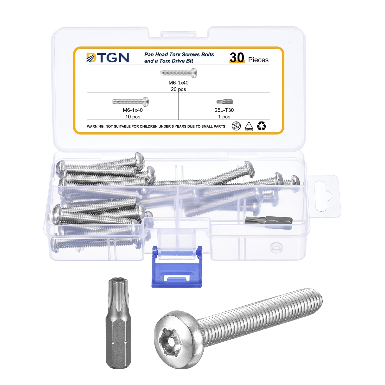 M6x40mm Pan Head Torx Security Screw - 30Pack - Stainless Steel ...