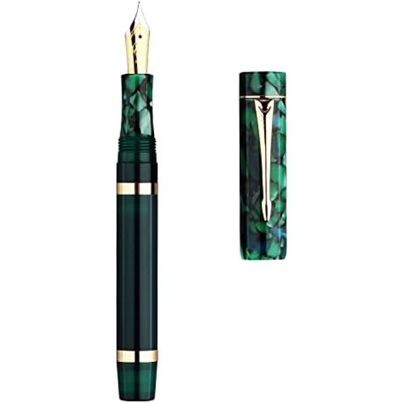 M700 Green Marble Celluloid Fountain Pen, Bock Fine Nib with Ink ...