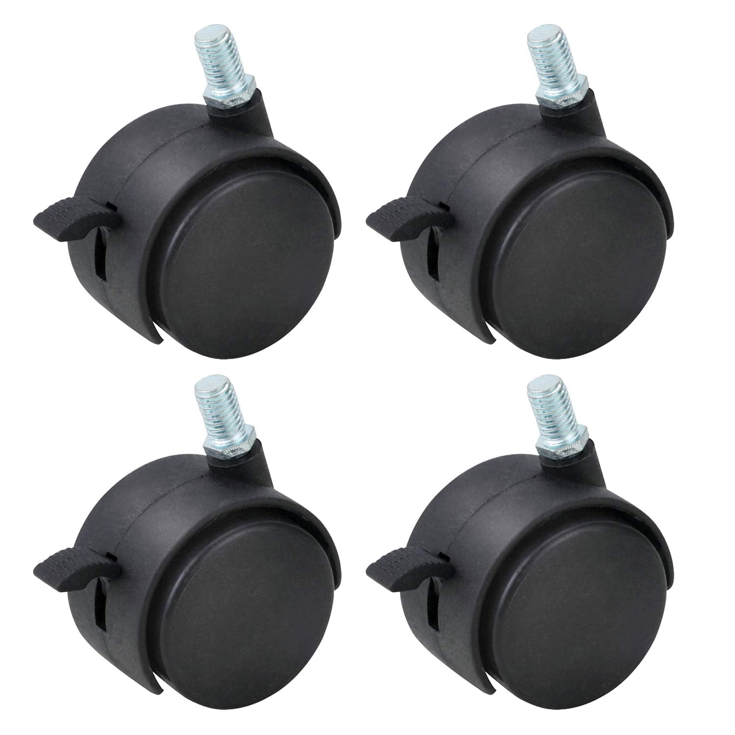 M8×1.25 Threaded Stem 1.5 Inch Nylon Swivel Caster Wheels with Brake ...