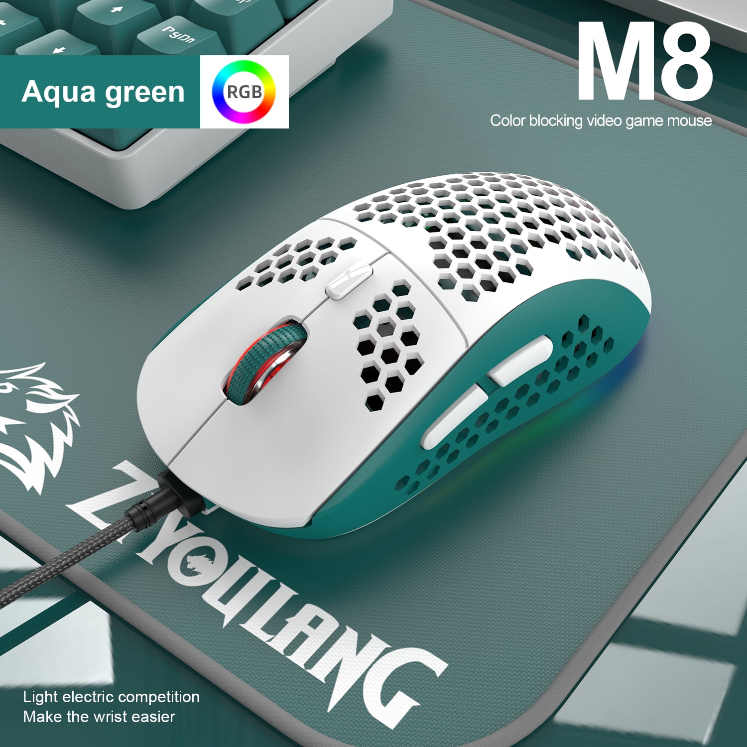 M8 Wired Mouse RGB Light Honeycomb Gaming Mouse Desktop PC Computers ...