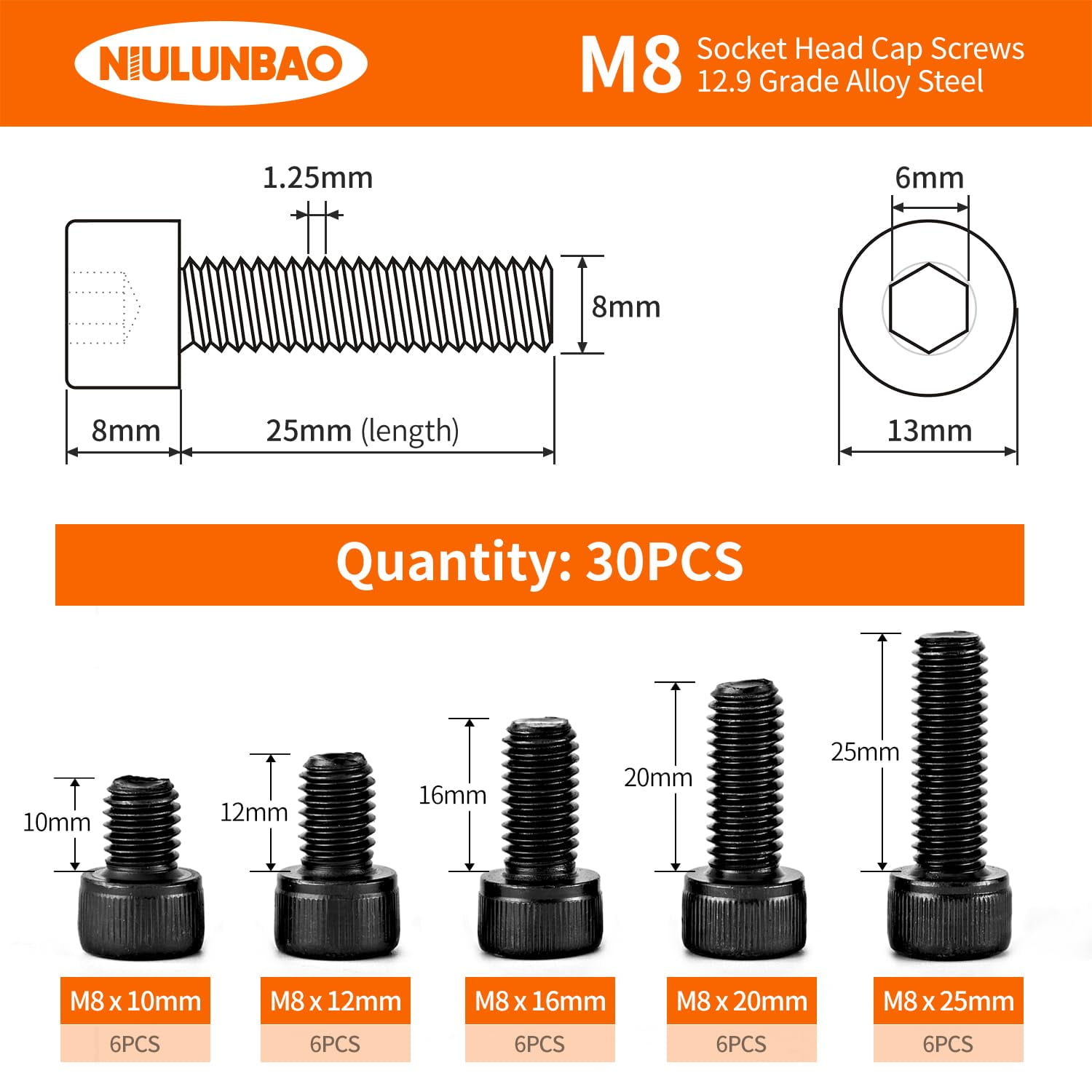 M8 x 10mm 12mm 16mm 20mm 25mm Hex Socket Head Cap Screws Bolts 12.9 ...