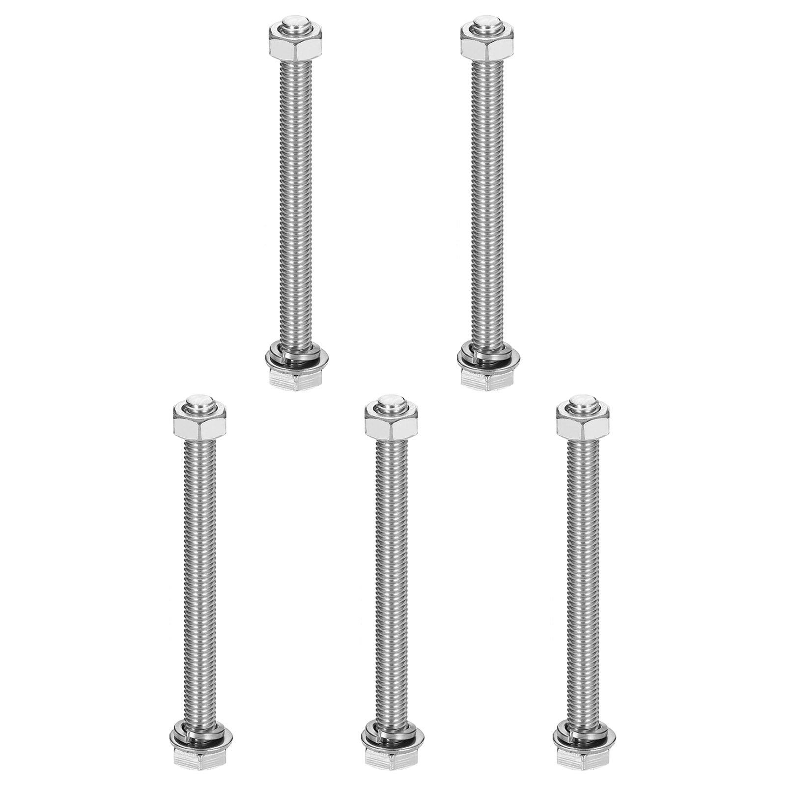 M8 x 90mm 304 Stainless Steel Hex Head Screws Bolts, Nuts, Flat & Lock ...