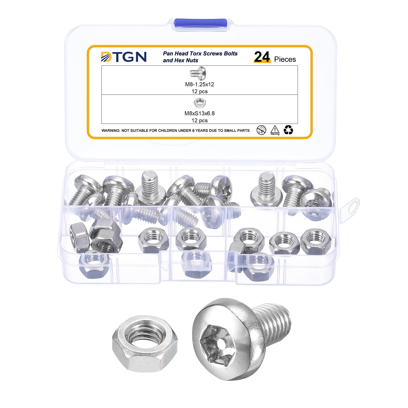 M8x12mm Pan Head Torx Security Screw - 24Pack - Stainless Steel ...