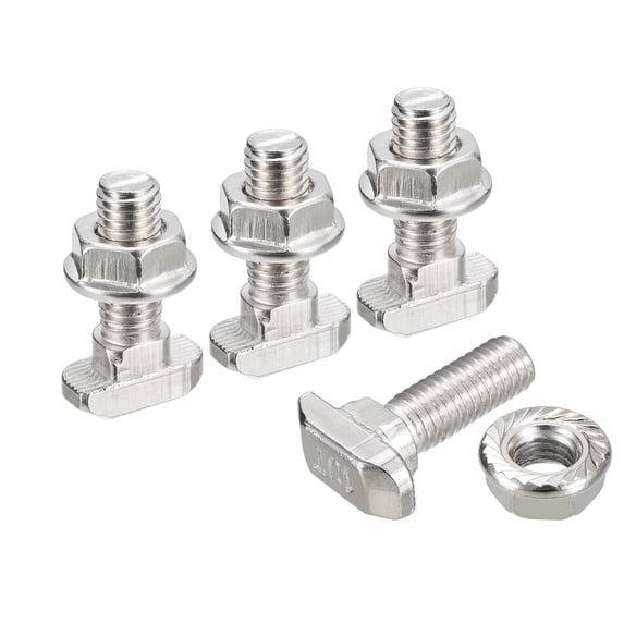 M8x25mm T Slot Drop in Bolt and M8 Hexagon Flange Nut Set 8 Sets T-Bolt ...