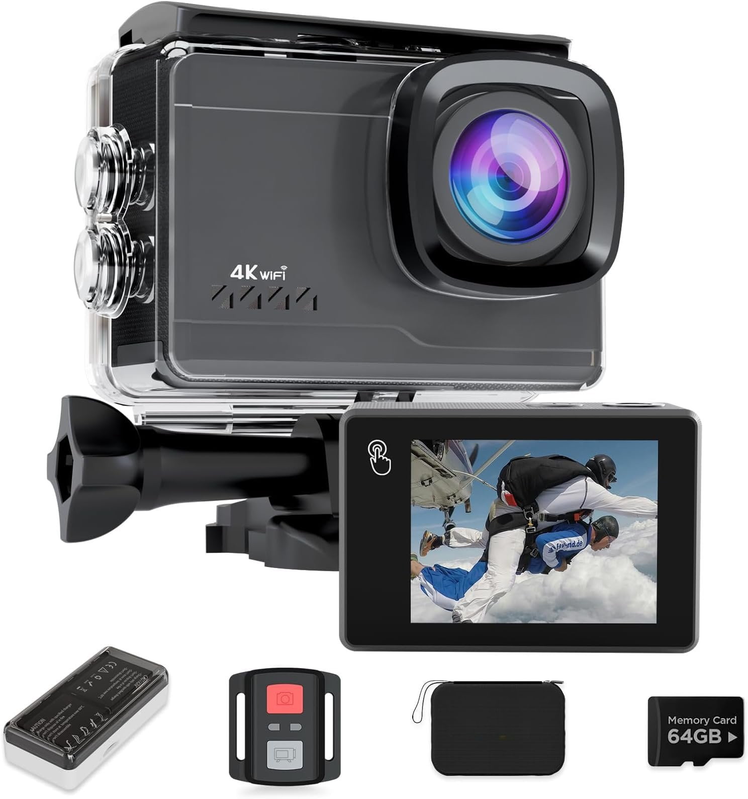 M90 Action Camera with 64GB Card Action Cam 4K60FPS 64MP WiFi EIS Image ...