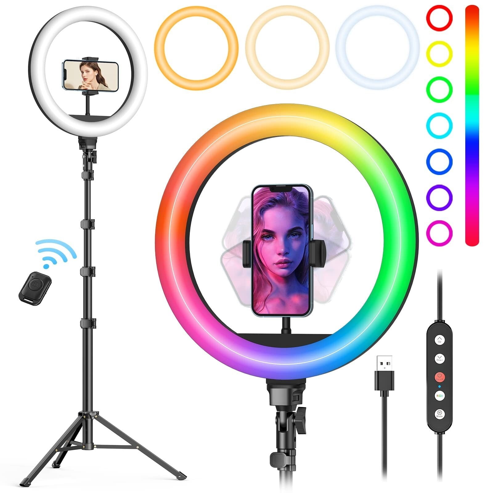 M966 10" Selfie Ring Light with Tripod Stand, 72'' Tall & Phone Holder ...