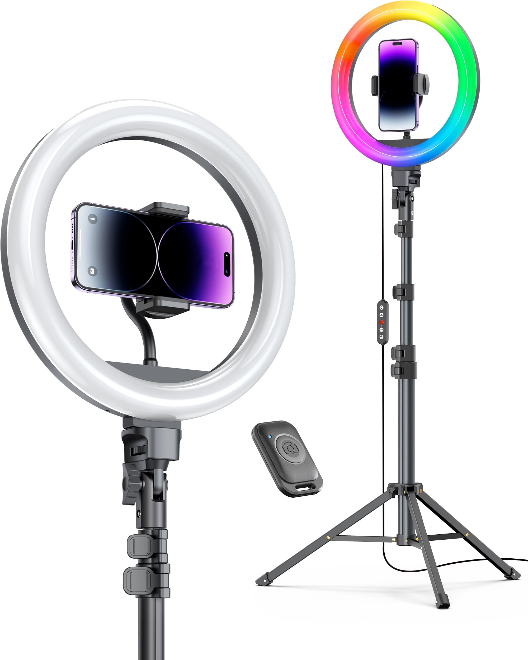 M966 10" Selfie Ring Light with Tripod Stand, 72'' Tall & Phone Holder ...