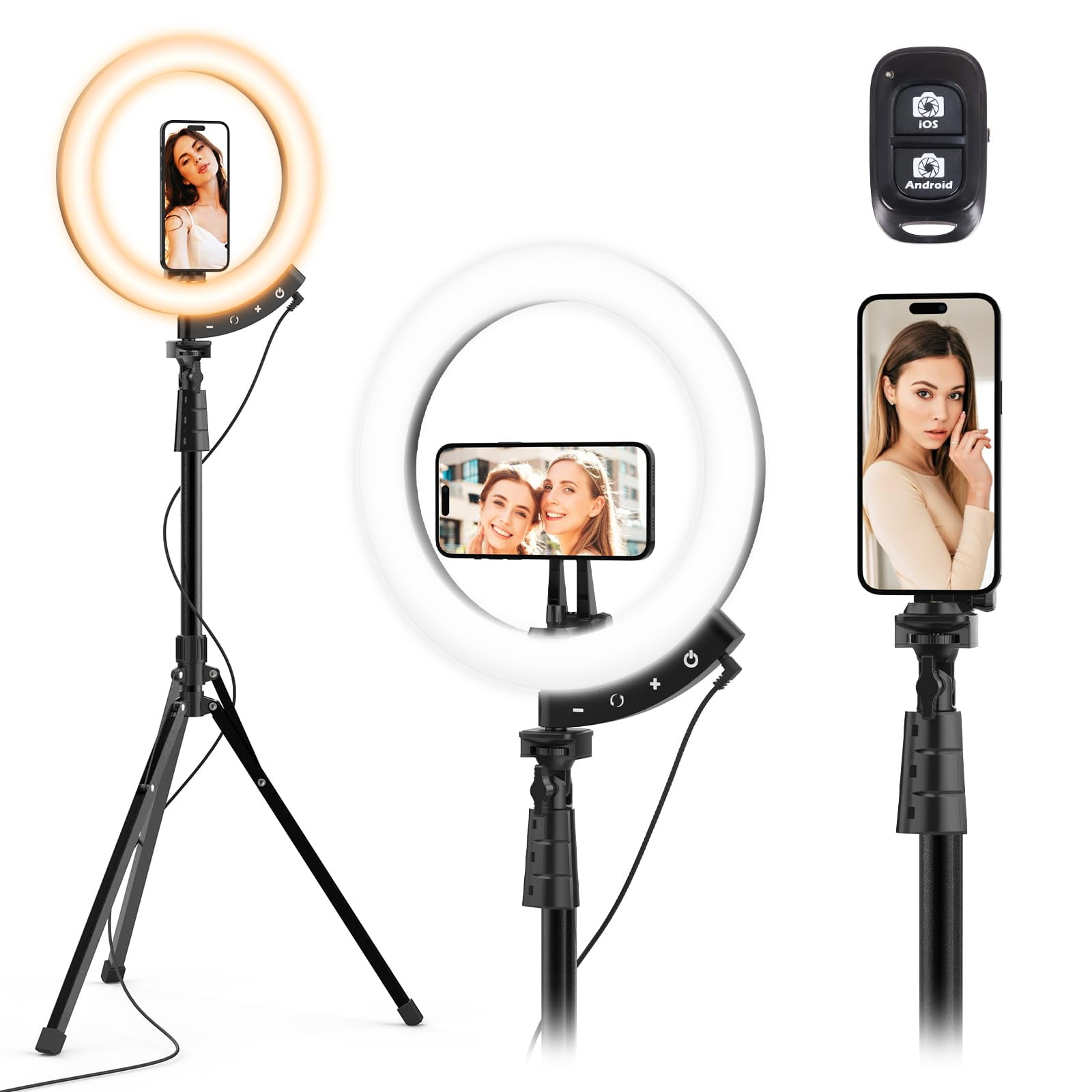 M966 Foldable Ring Light with Tripod Stand and Phone Holder, LED Selfie ...