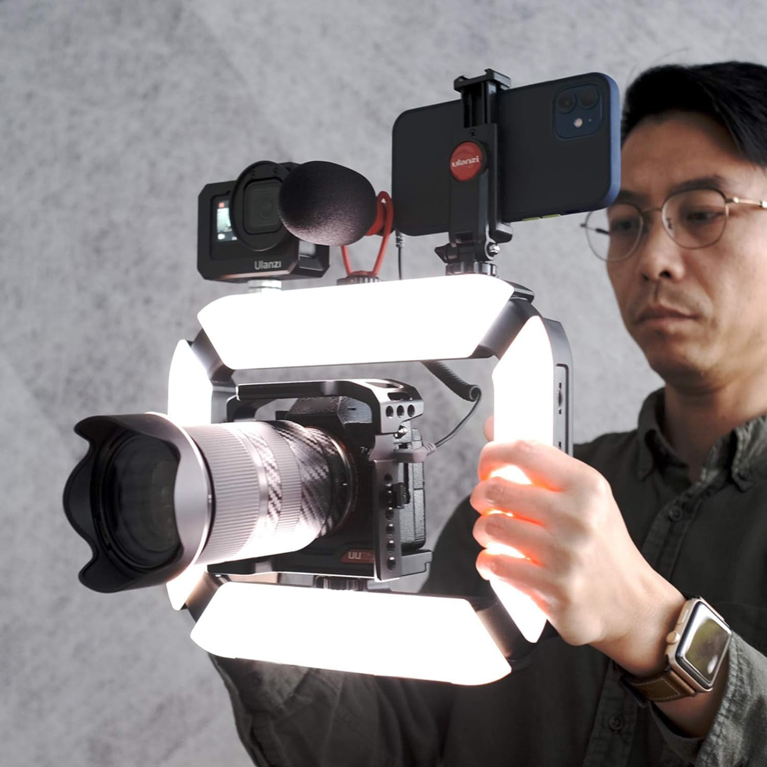 M966 Smartphone Video Rig PICTRON U200 Handheld LED Ring Light Selfie Light Phone Video ...