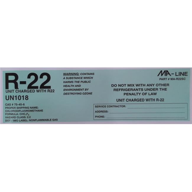 MA-Line MA-R22SC Refrigerant Label for R22 - Walmart.com