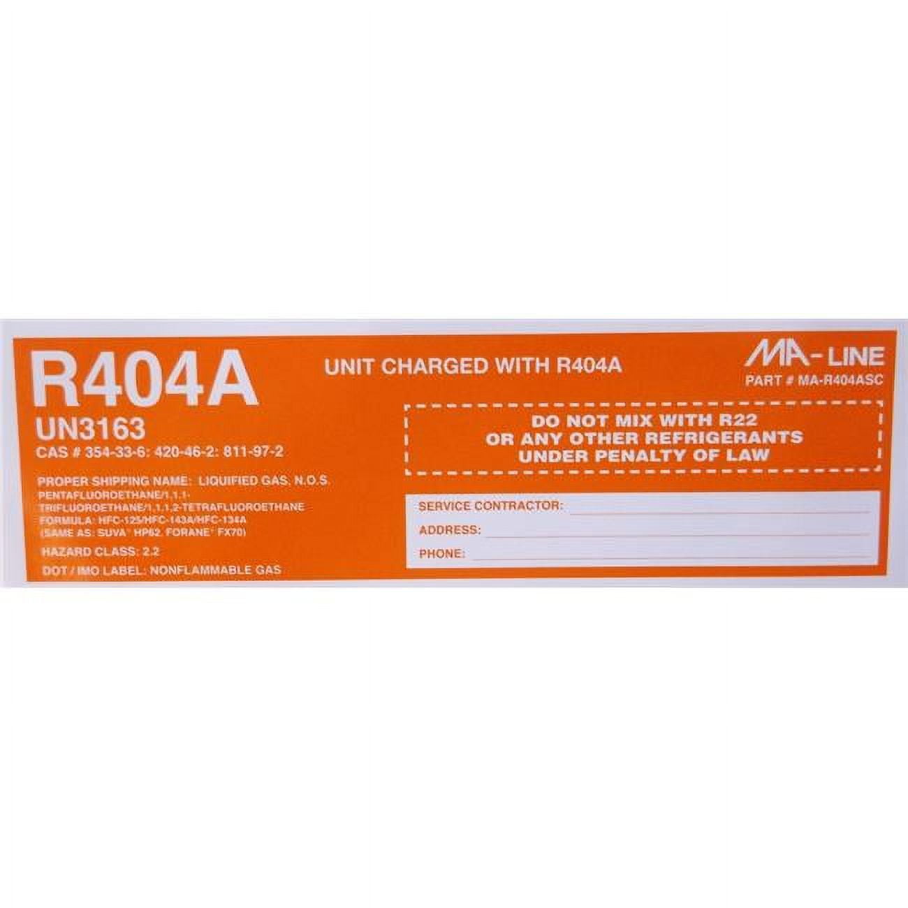 MA-Line MA-R404ASC Refrigerant Label for R404A - Walmart.com
