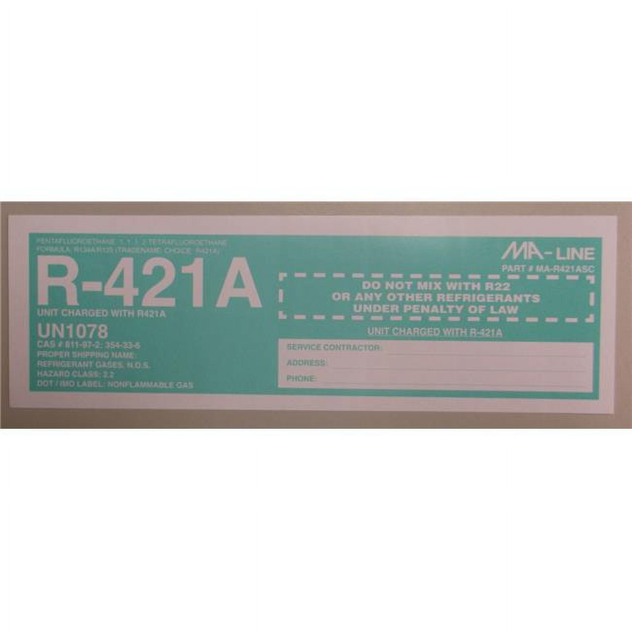 MA-Line MA-R421ASC Refrigerant Label for R421A - Walmart.com