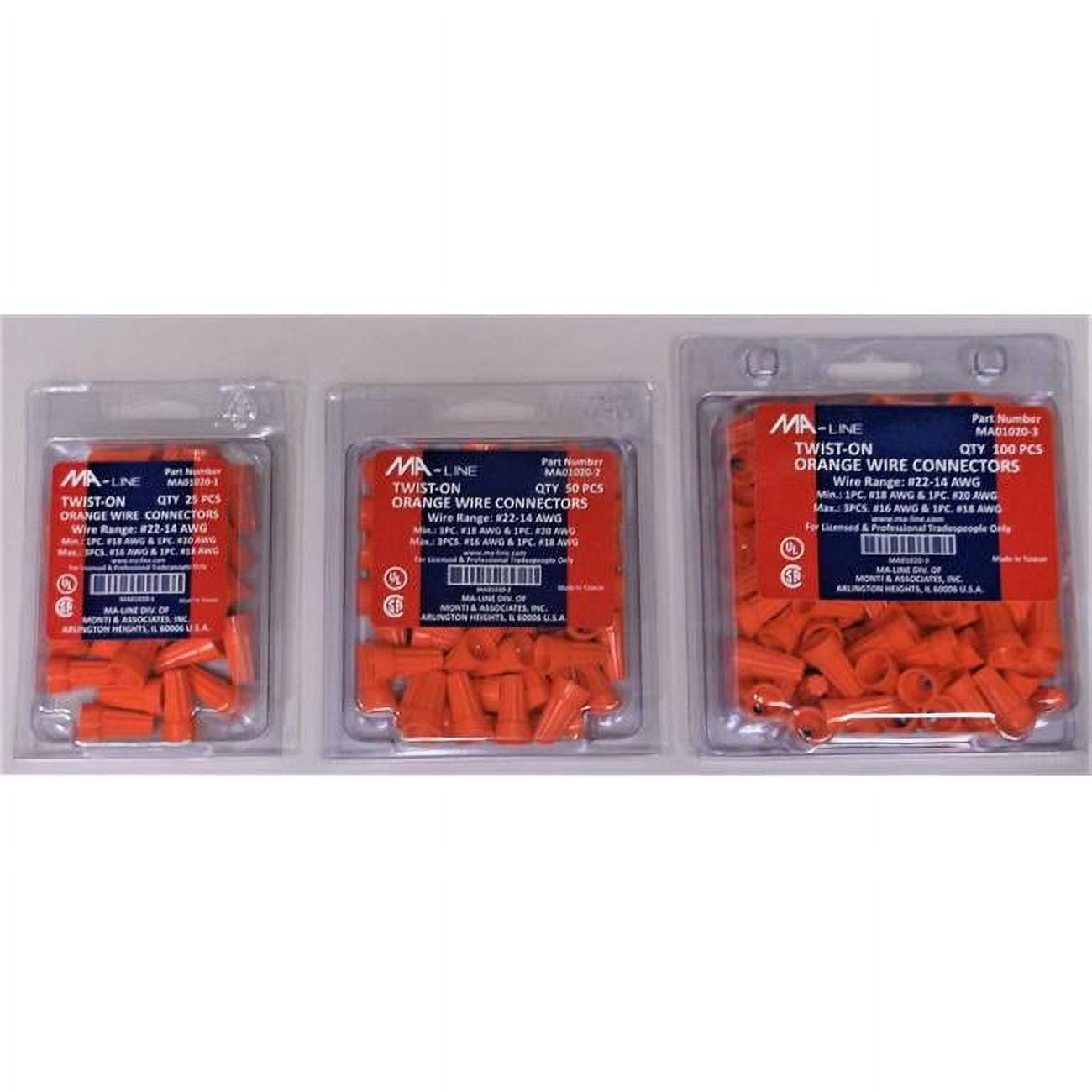 MA-Line MA01020-2 Wire Connectors, Orange - Pack of 50 - Walmart.com