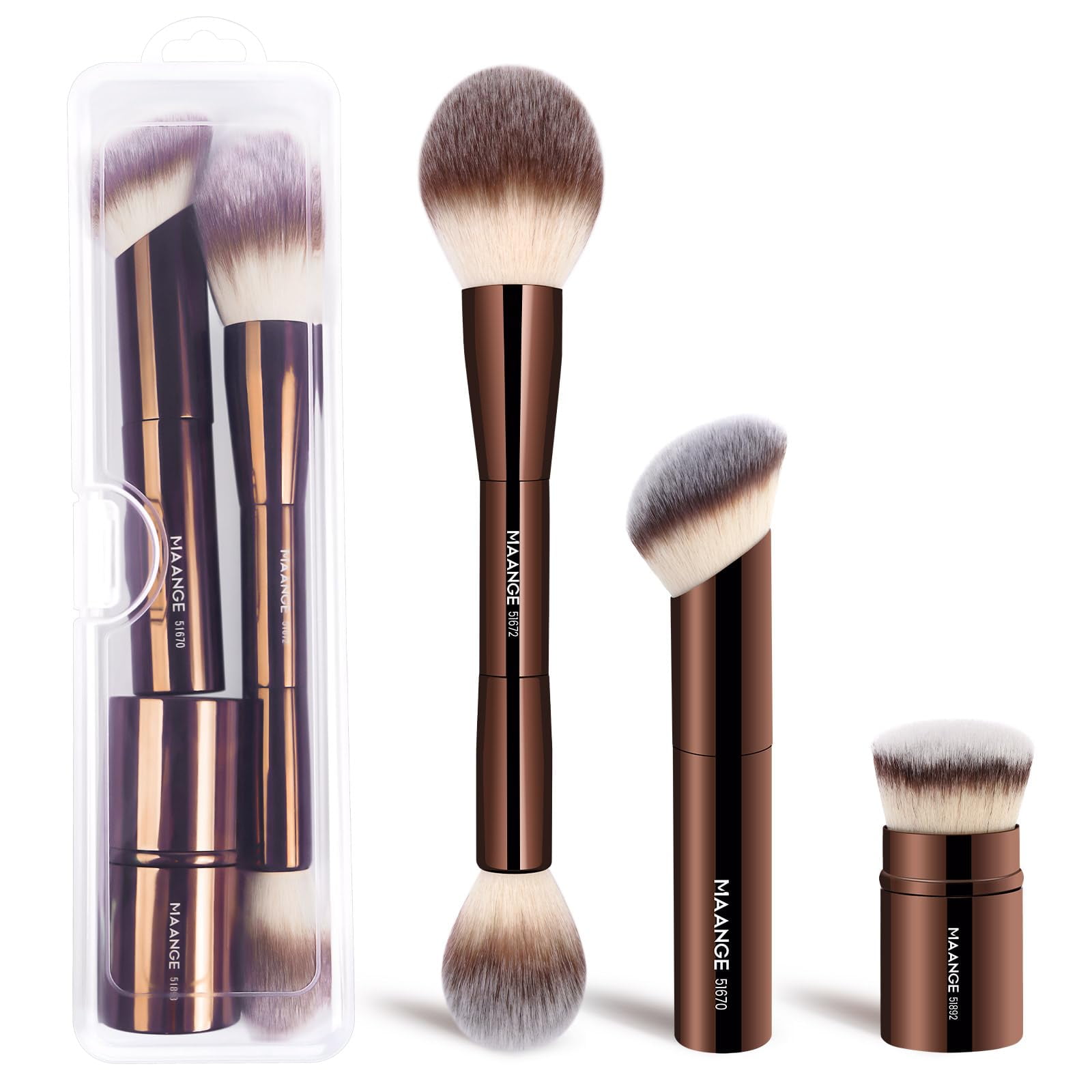 MAANGE 3 PCS Foundation DHF10 Makeup Brush Set, Double-ended Kabuki Brush Contour Brush for ...