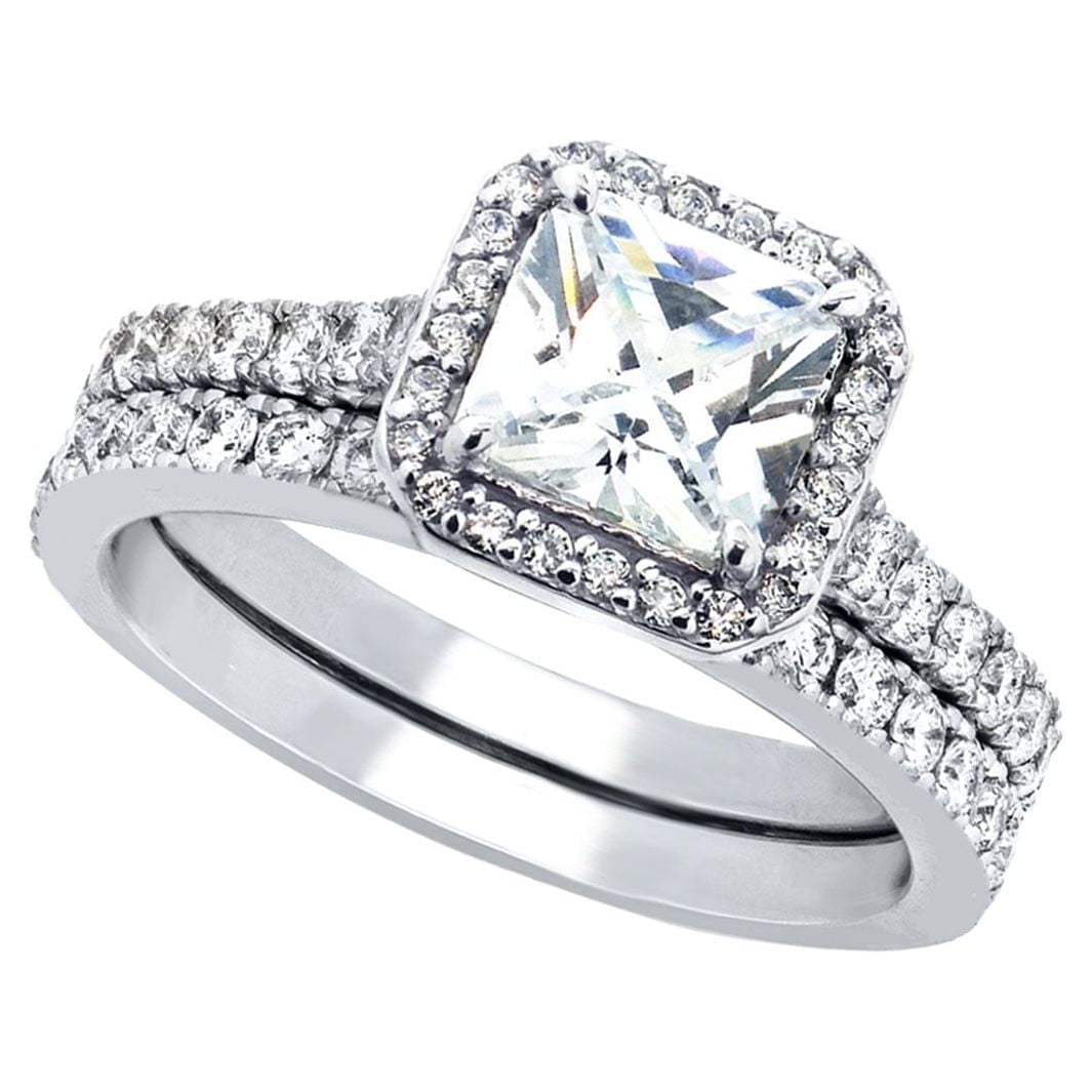 MABELLA 1.80 Carat TCW Princess Cut CZ 925 Sterling Silver Wedding Rings Bridal Set - Walmart.com