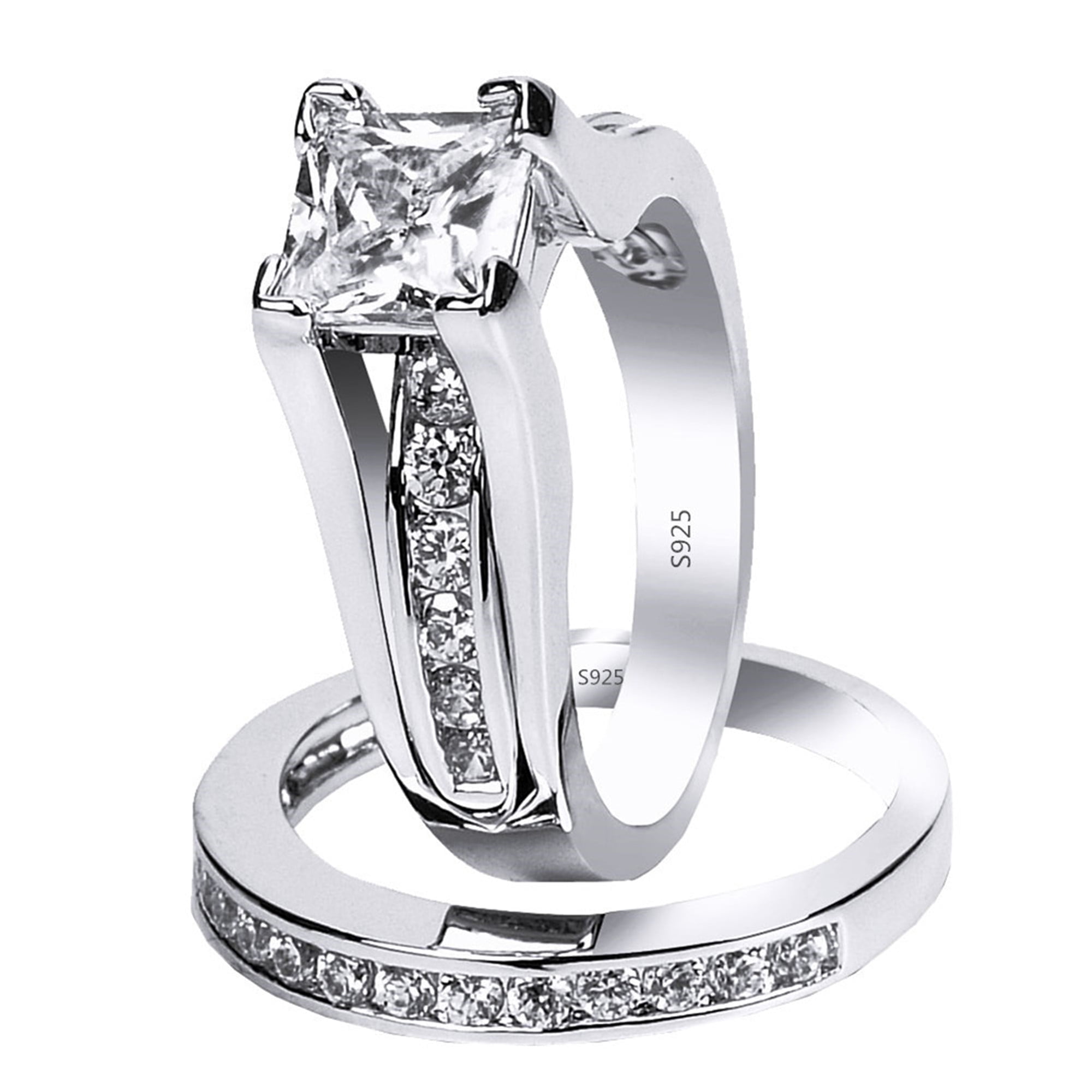 MABELLA 2.10 Carat TCW Classical Princess Cut CZ 925 Sterling Silver ...