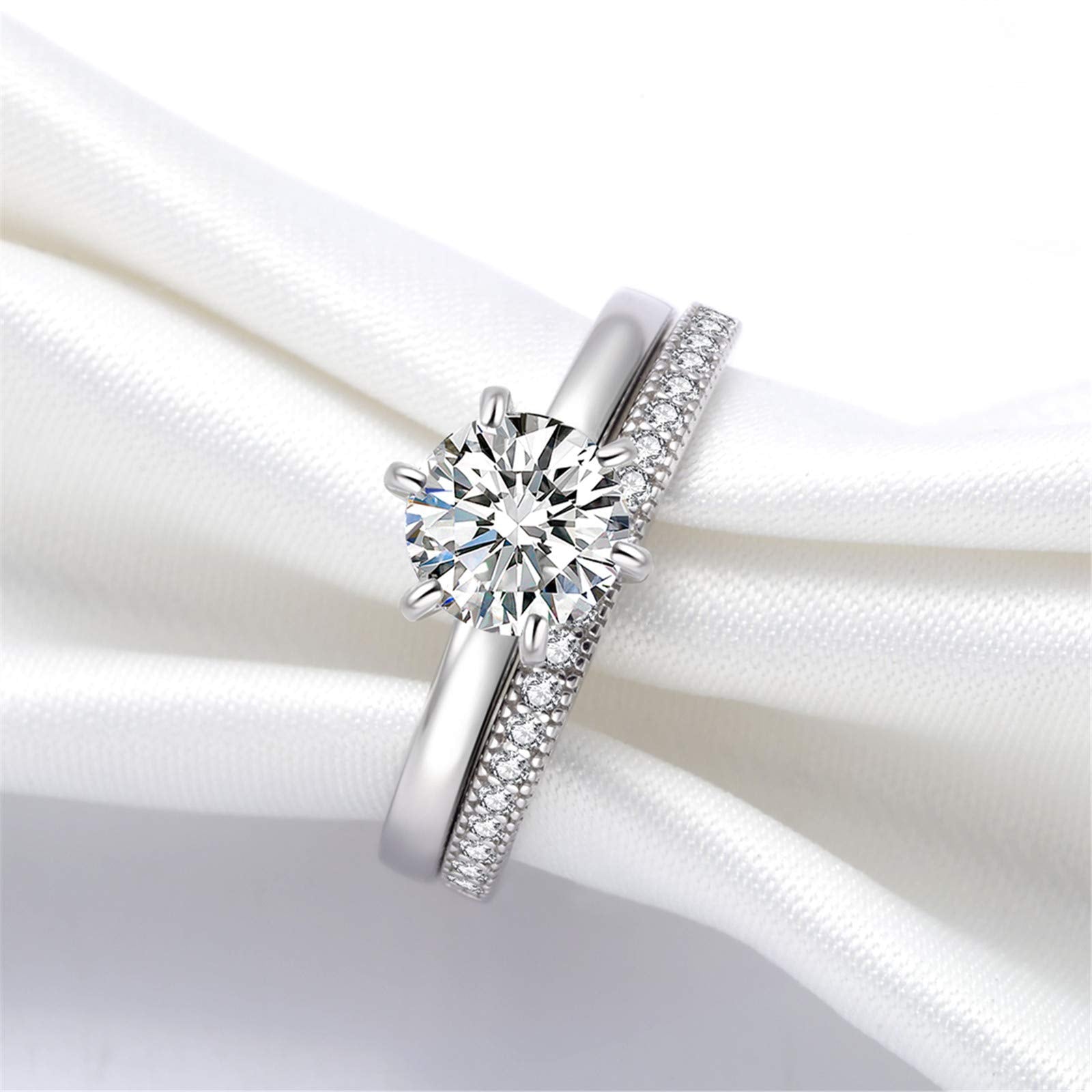 925 Sterling Silver Natural Diamond Bridal Wedding Engagement Rings Set ...